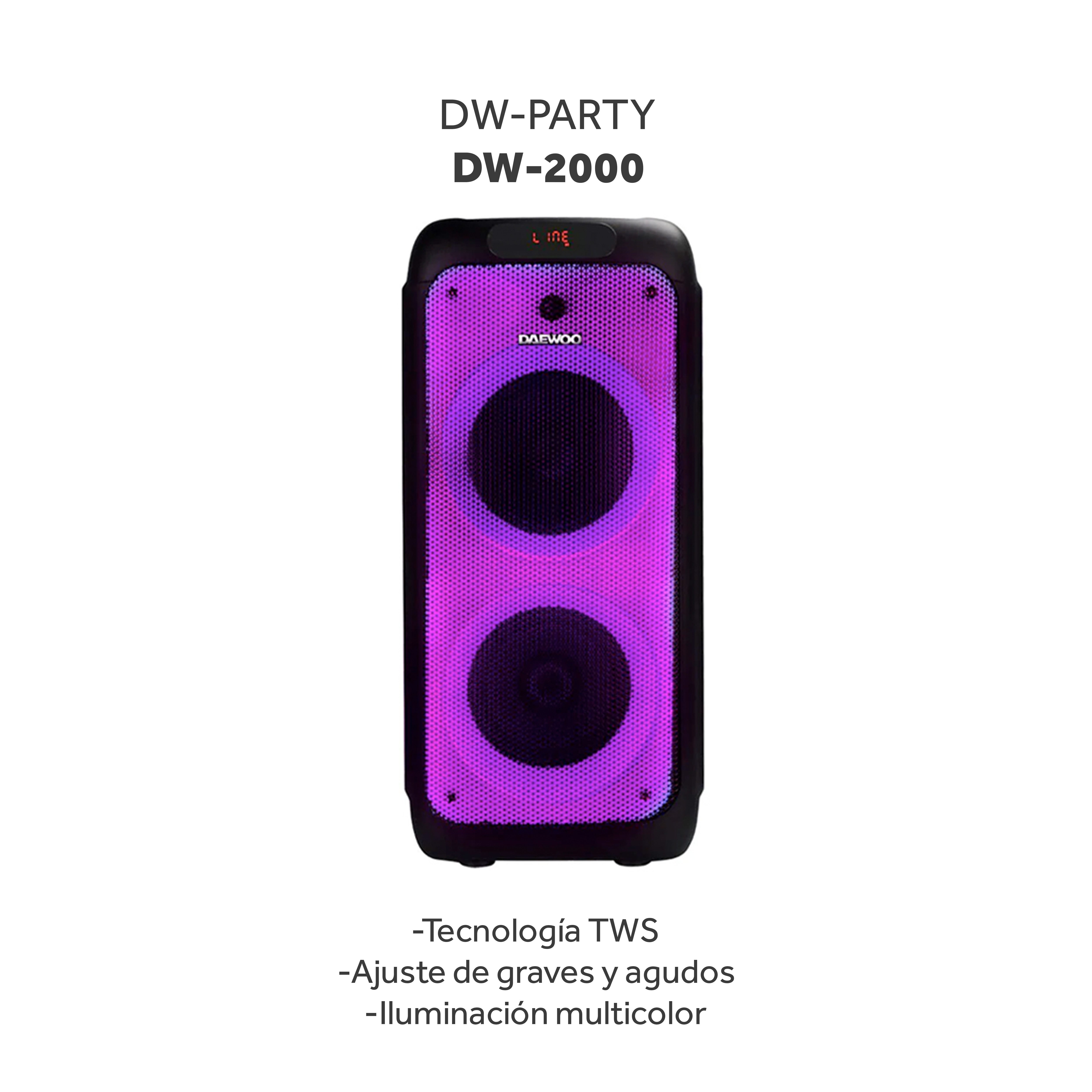 Bocina recargable bluetooth 2x8" Daewoo PARTY DW-2000 - Selectsound.com.mx
