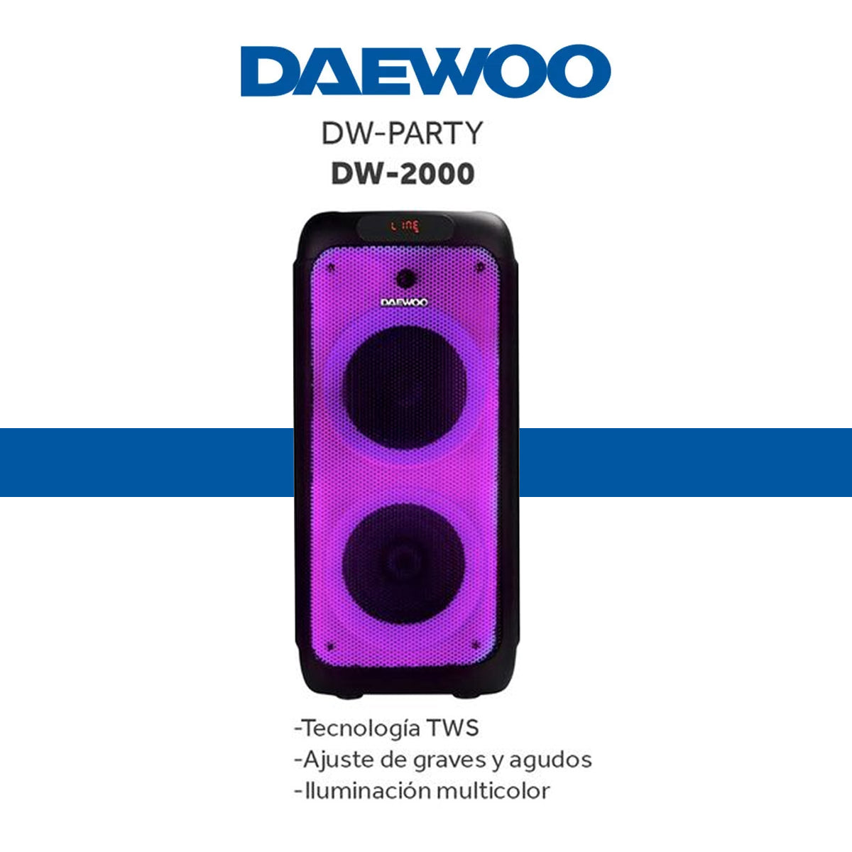 Bocina recargable bluetooth 2x8" Daewoo PARTY DW-2000 - Selectsound.com.mx
